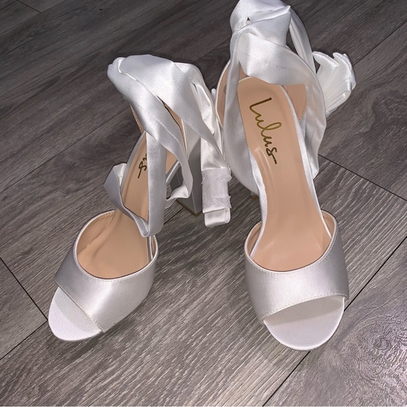 Lulus | Shoes | Lulus New Ivory Satin Wedding Prom Party Satin Lace Up ...